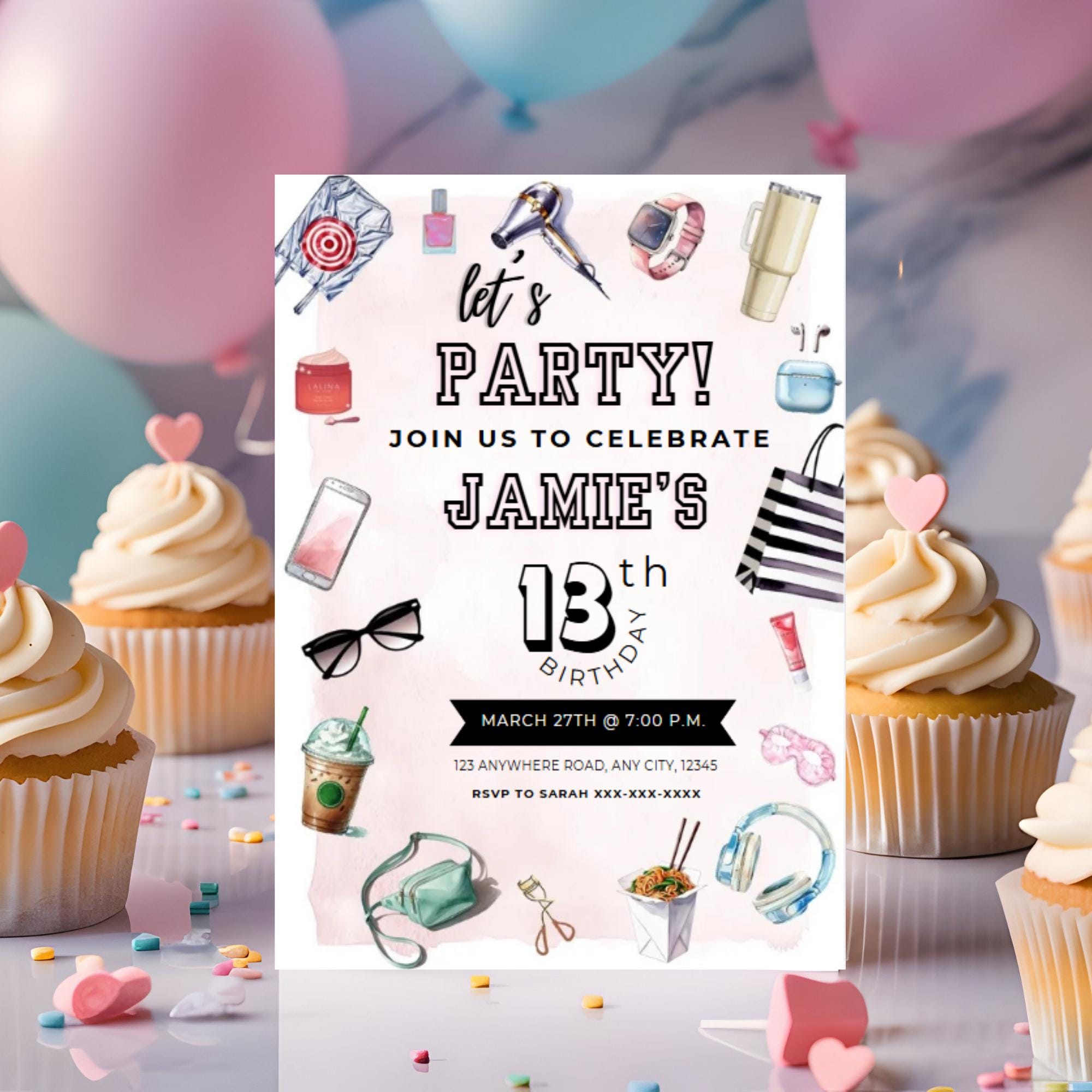 Editable Trendy Teen Girl Birthday Invitation, Tween Party Invite ...