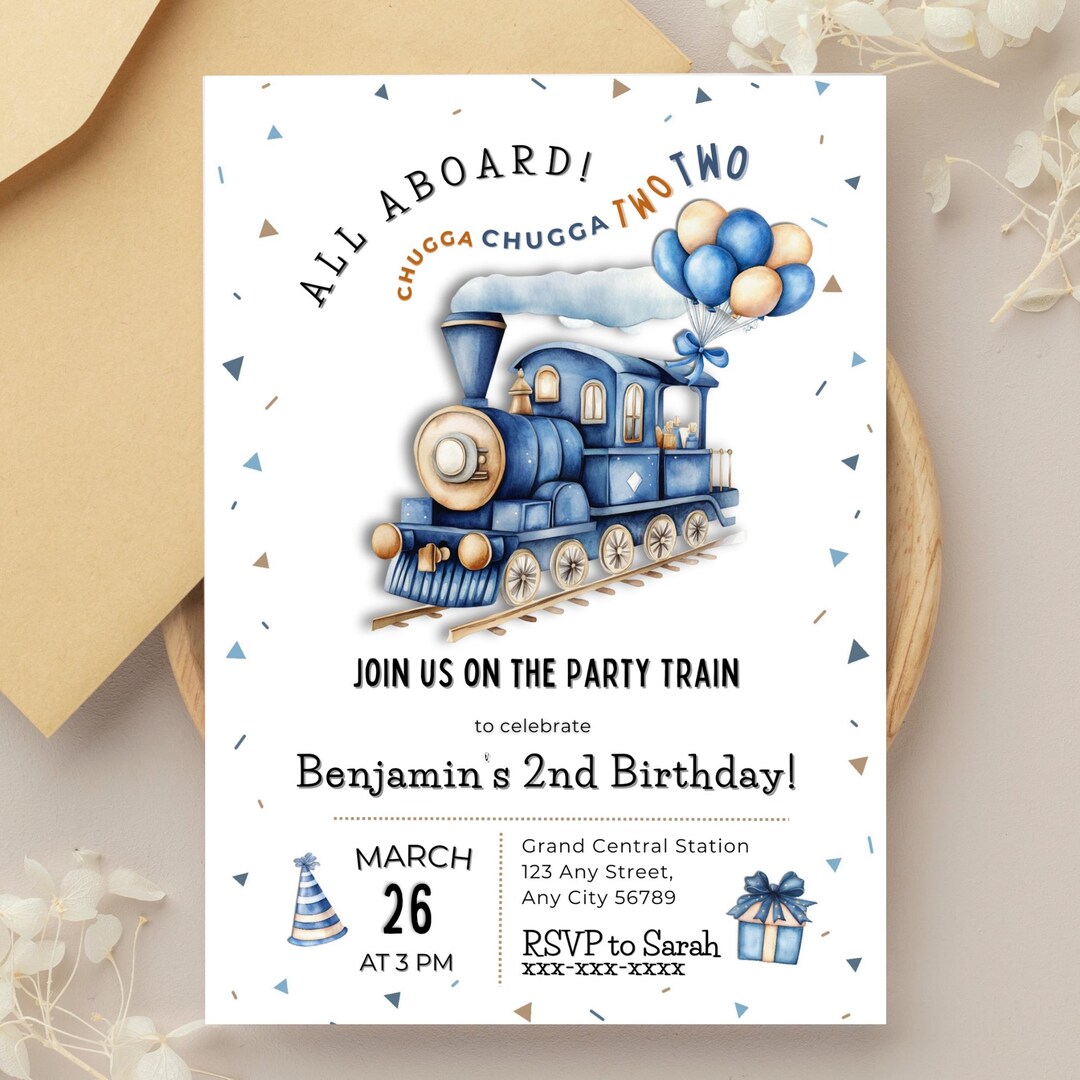Editable Train Birthday Invitation Template, Chugga Chugga Two Two, 2nd ...