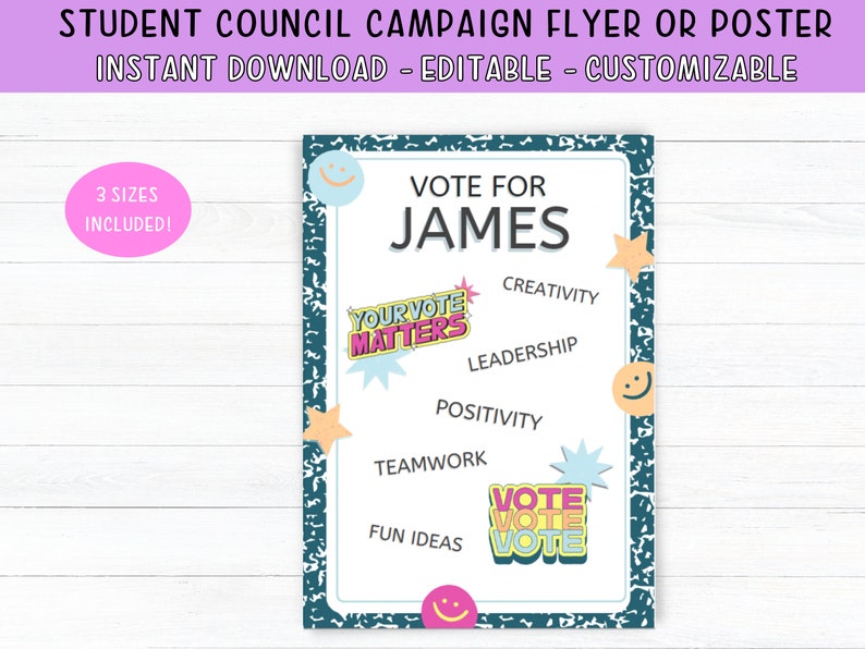Student Council Poster | Editable Campaign Flyer | Vote for Me Poster ...