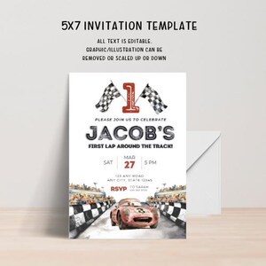 First Lap Around the Track Birthday Invitation, Race Car Themed 1st ...
