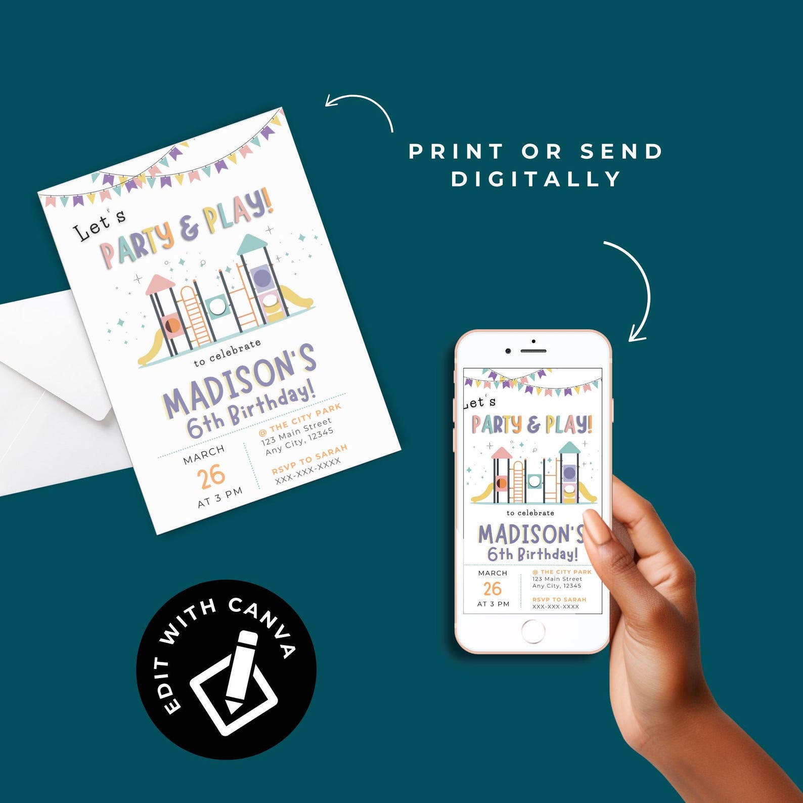 Editable Playground Party Invitation, Let's Play Birthday Invite ...