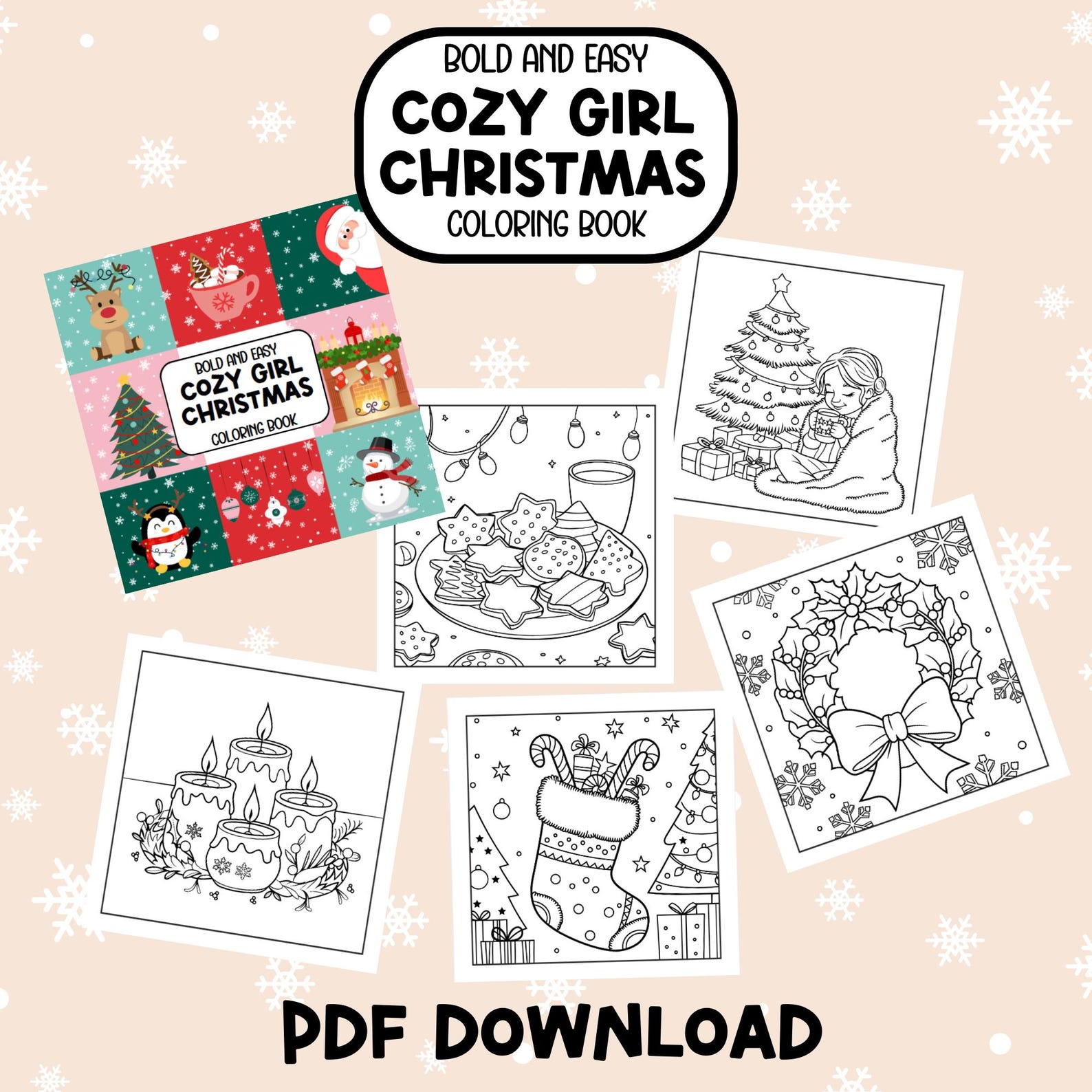 Christmas Coloring Pages | 72 Cute and Cozy Pages | Cozy Girl Holiday ...