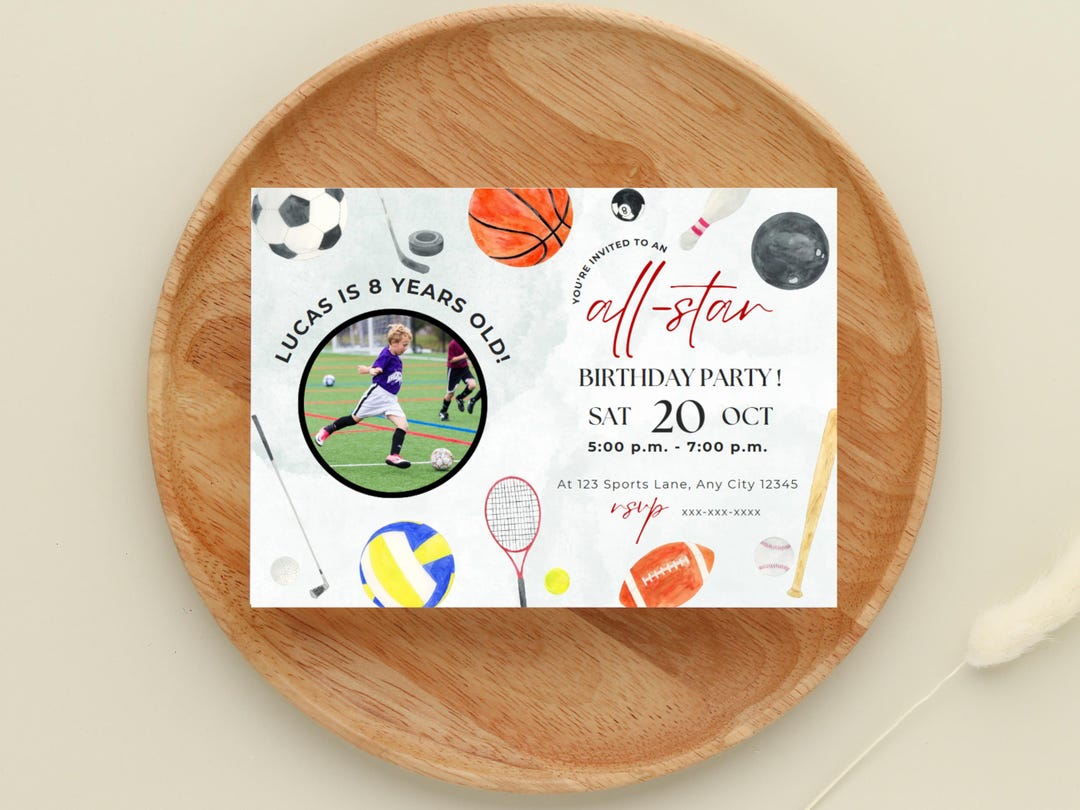 Editable Sports Theme Birthday Invitation | All Star Sports Birthday ...