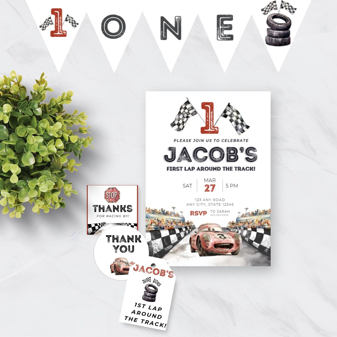 Editable First Lap Around the Track Invitation Template, Race Car Theme ...