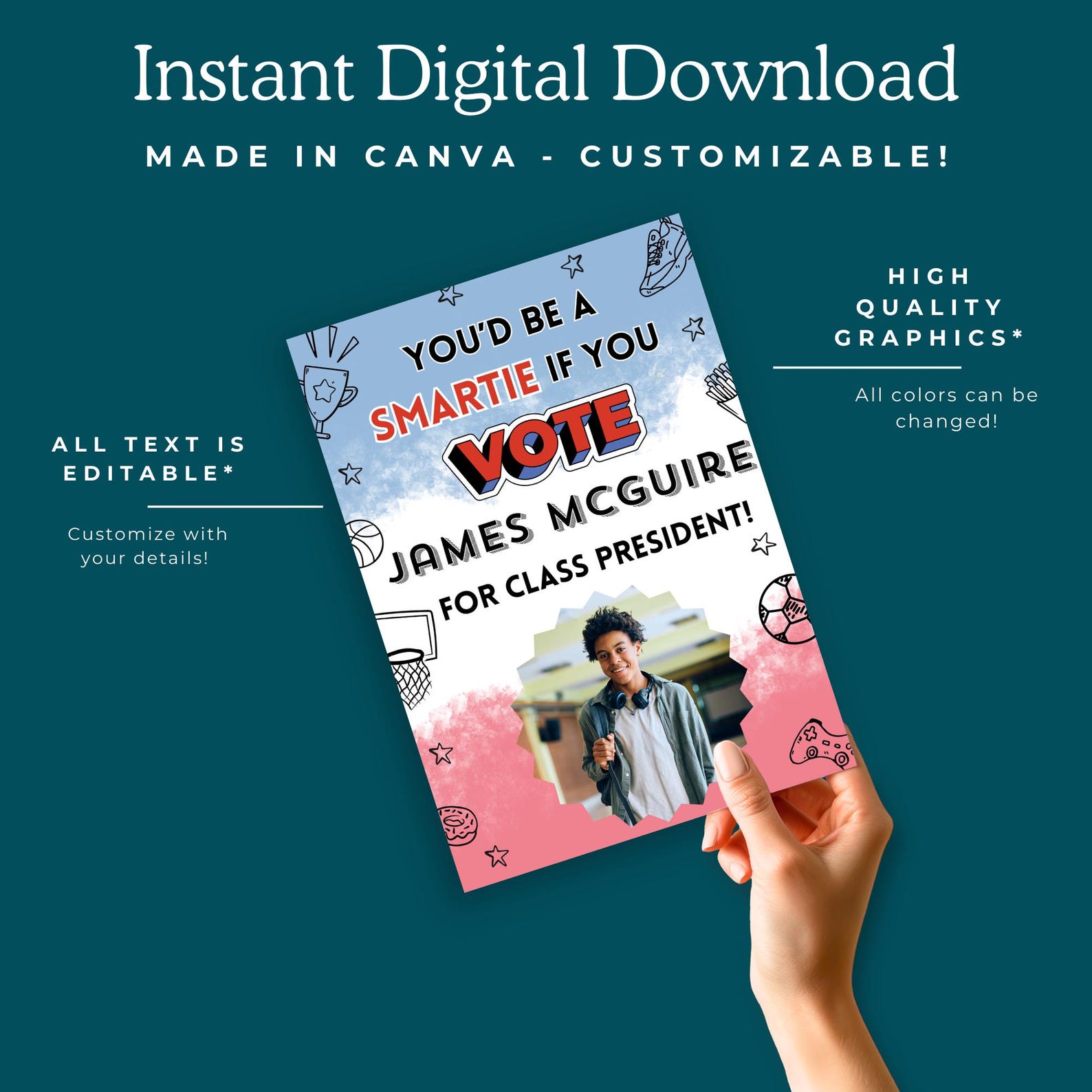 Editable Student Council Poster Boy, Class President Template, School ...