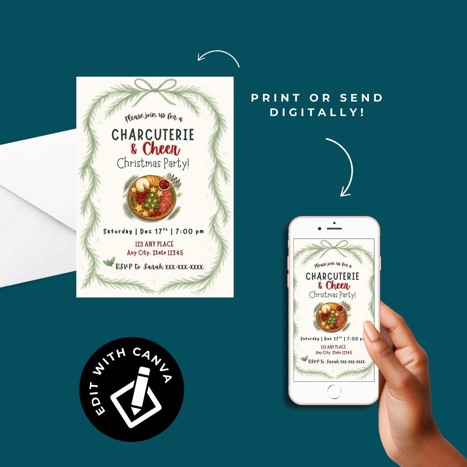 Charcuterie and Cheer Christmas Party Invitation, Holiday Foodie Party ...