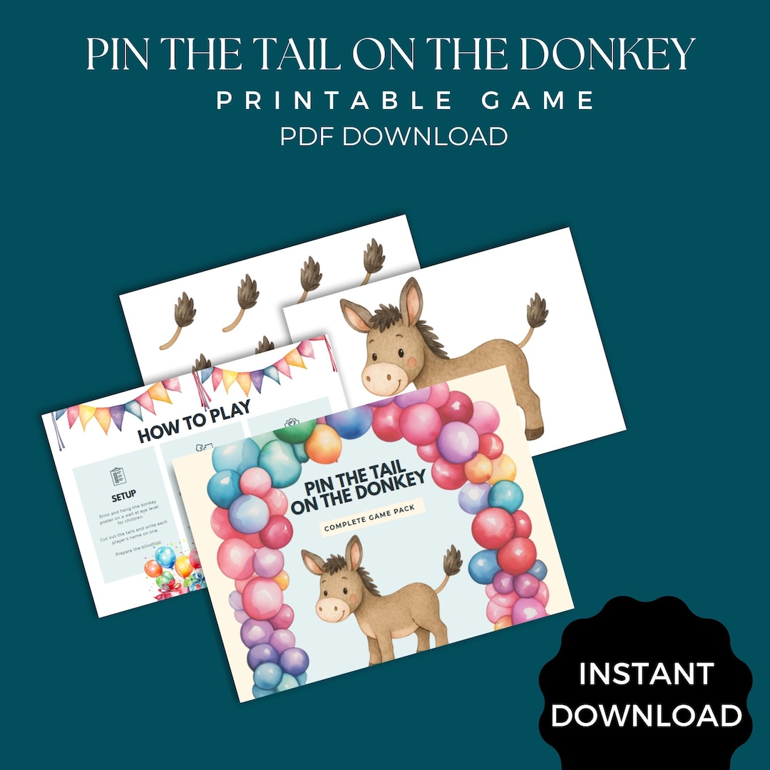 Pin the Tail on the Donkey Game Printable, Classic Party Game for Kids ...
