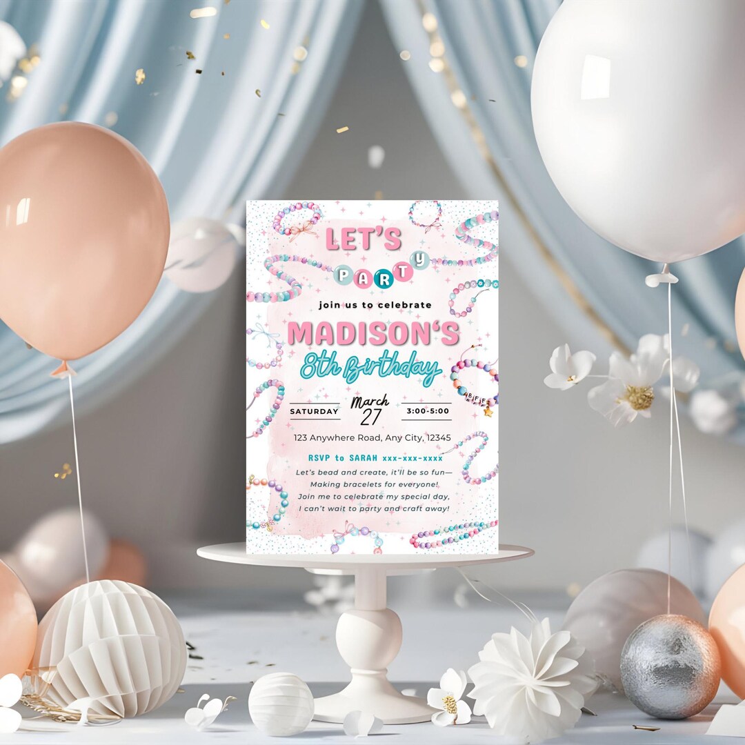 Editable Friendship Bracelet Invitation Template, Bead Bracelet Invite ...