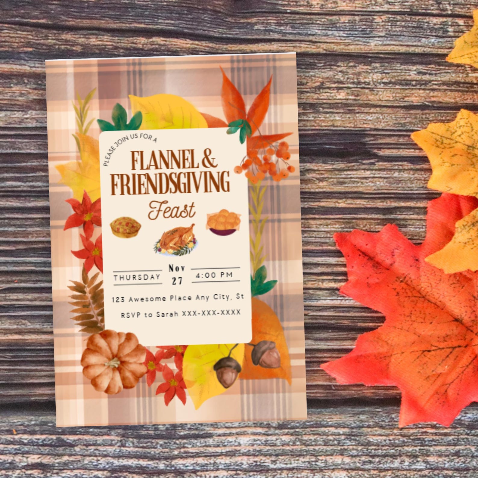 Flannel and Friendsgiving Feast Invitation | Fall Friendsgiving Party ...