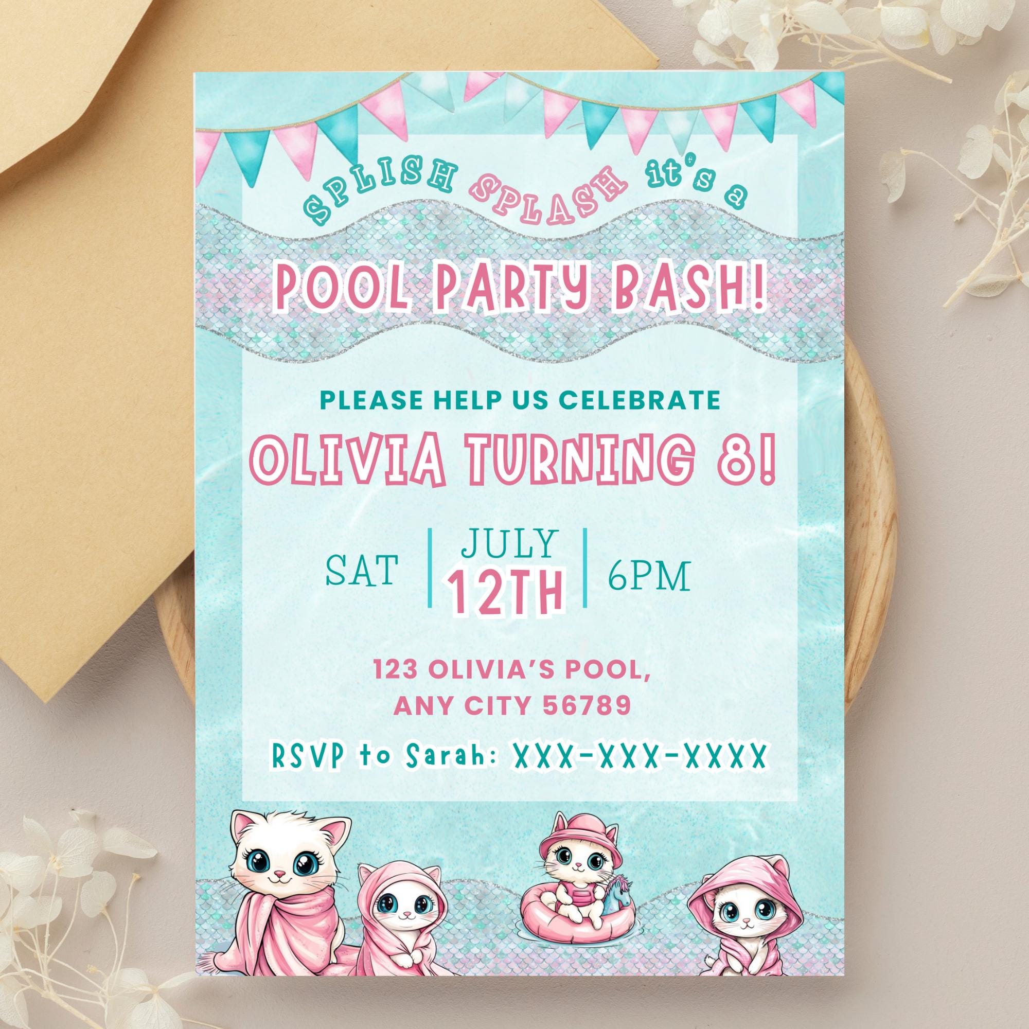 Editable Pool Party Invite Template, Splish Splash Birthday Bash ...