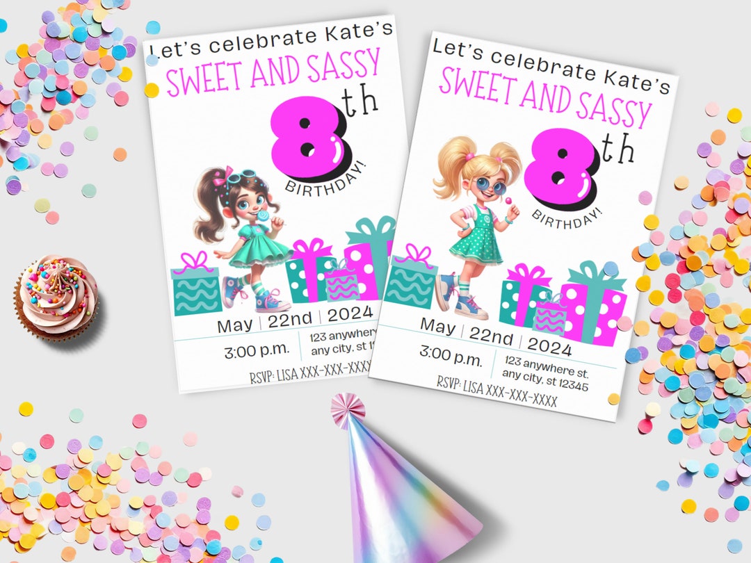 Sweet and Sassy EIGHT Birthday Bundle | Invitation and Accessories ...