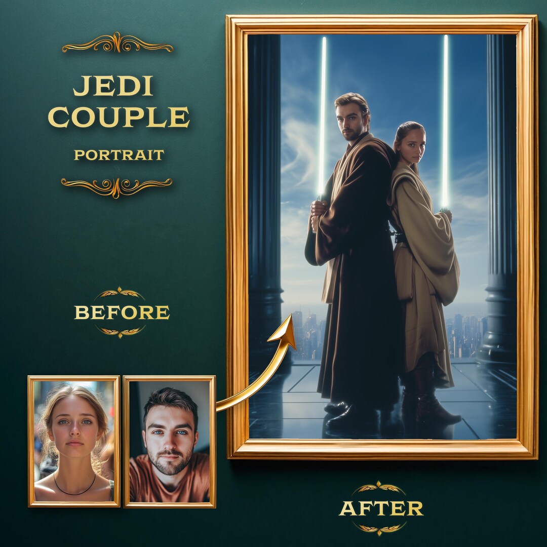 Custom Jedi Couple Portrait From Photo - Personalized Gift for Couples ...