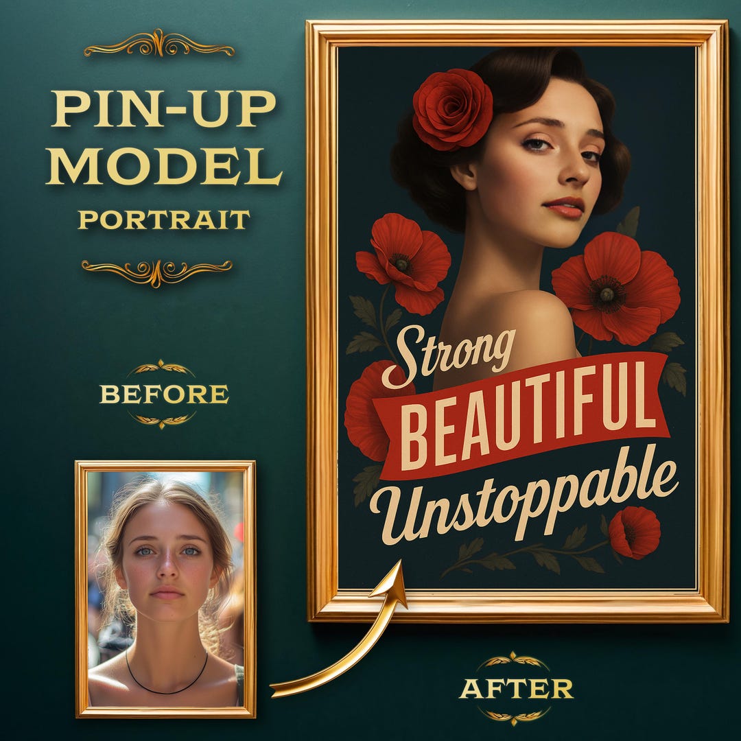 Vintage Pinup Girl Poster - Custom Portrait From Photo - Unique Gift ...