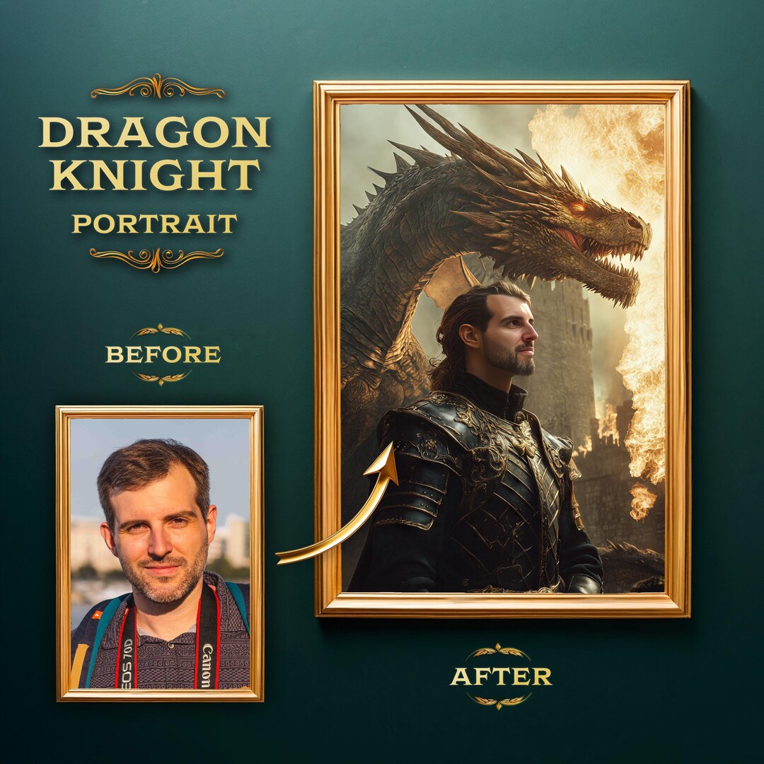 Custom Dragon Knight Portrait: Fantasy Medieval Warrior Artwork From ...