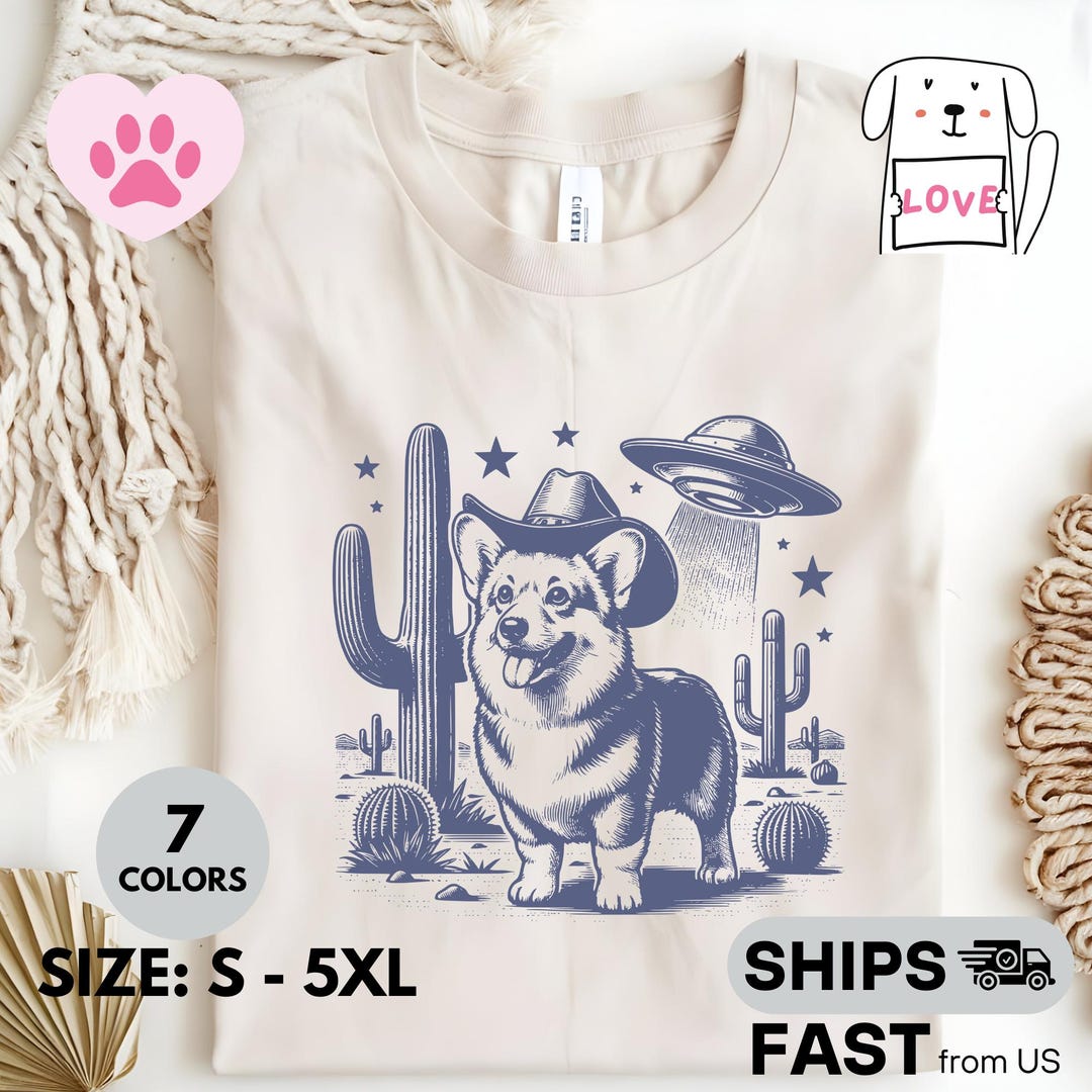 Retro Corgi UFO T-shirt: Cowboy Dog Alien Tee - Etsy