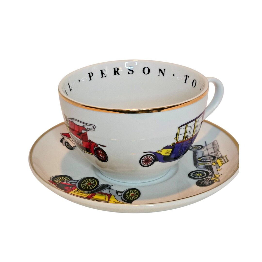 Princess House Porcelain Teacup & Saucer Vintage Car Design Inscribed ...
