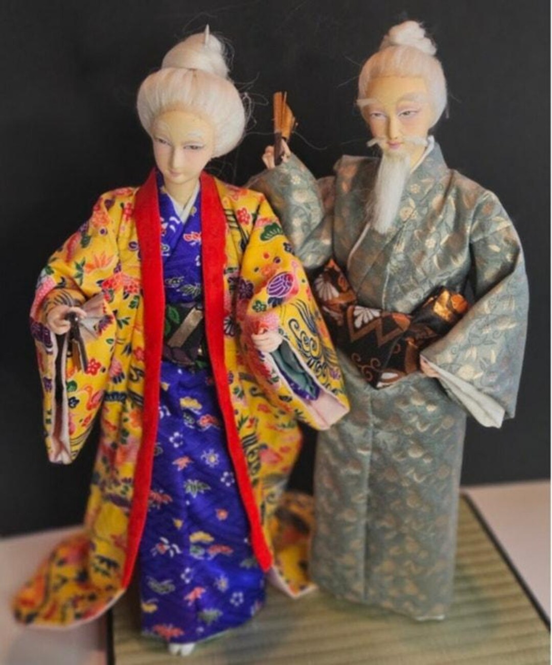 VTG Rare Ryukyu Japanese Elderly Hand Crafted Figures, 42cm 16" Okinawa ...