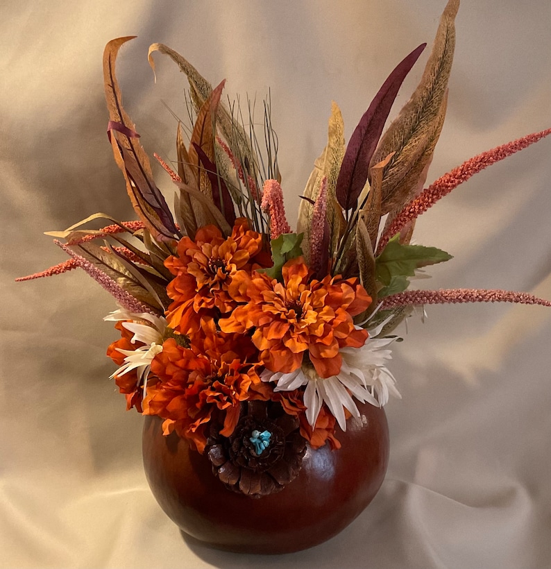 Hard Shell Gourd Bowl, Pine Needle Rim, Pinecone Embellishment ...