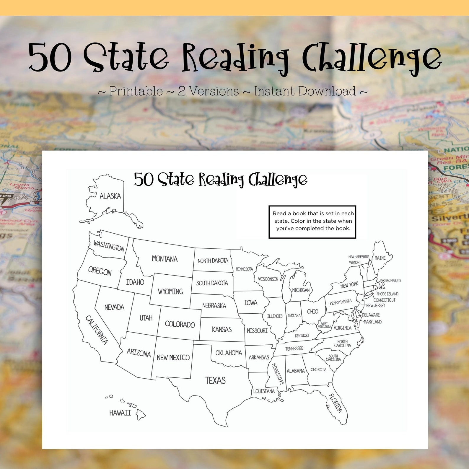 50 State Reading Challenge Tracker ~ Book Tracker ~ Reading Planner ...