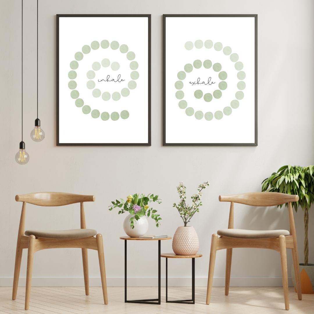 Inhale Exhale Wall Art Set | Minimalist Breathing Poster | Mindfulness ...