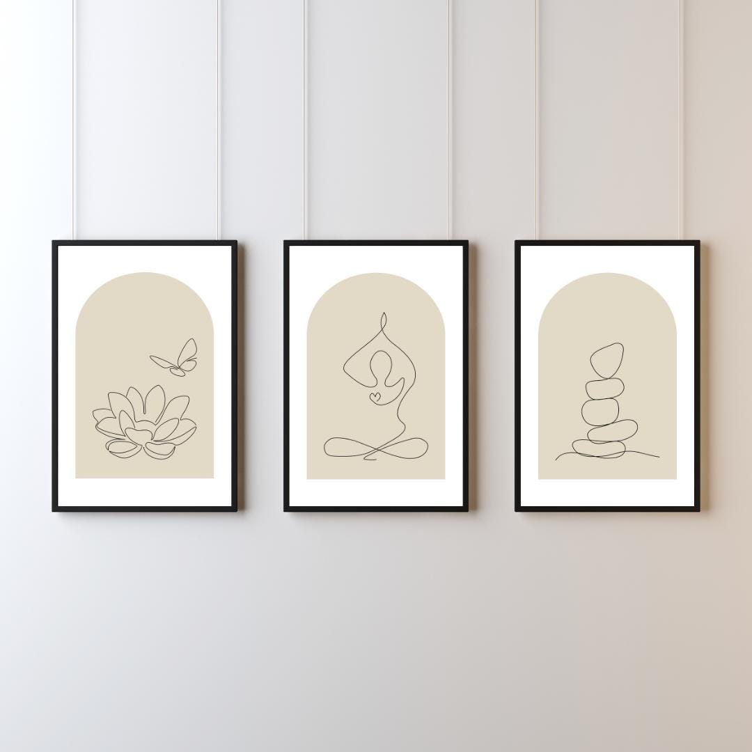 Minimalist Wellness Wall Art Set | Linen Printable Trio | Zen Line Art ...