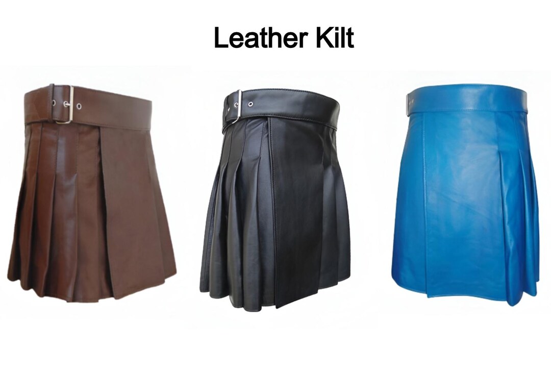 Men's Leather Gladiator Kilt - Men's Real 100% Cow Leather Pleated Kilt ...