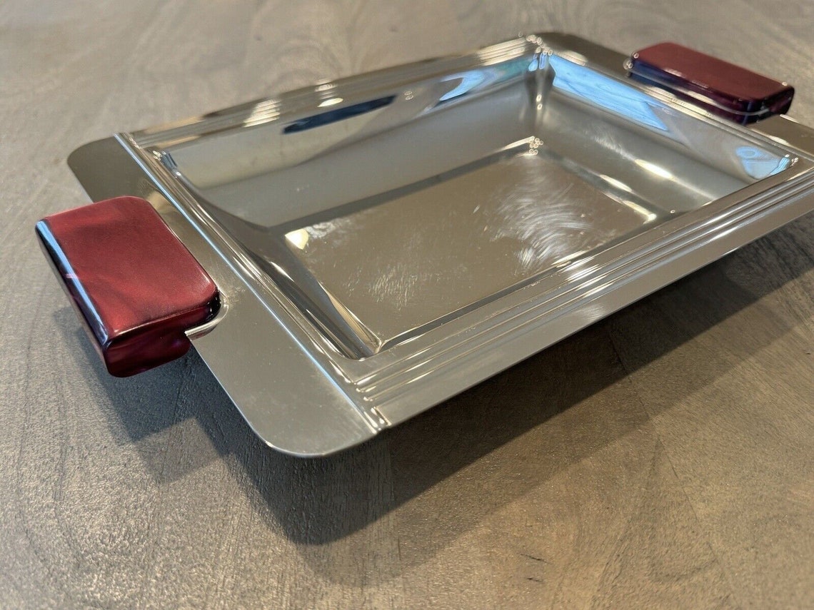 Jean Couzon Stainless Steel Purple Pink Resin Handled Art Deco Tray ...
