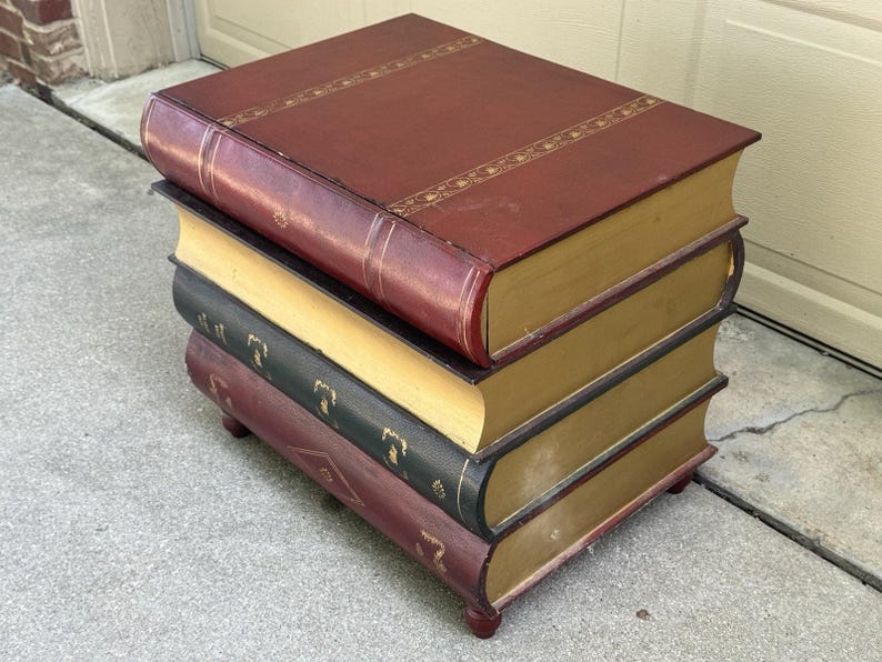 Vintage Trompe L'oeil Stack of Books Accent Side Table Stacked Book ...