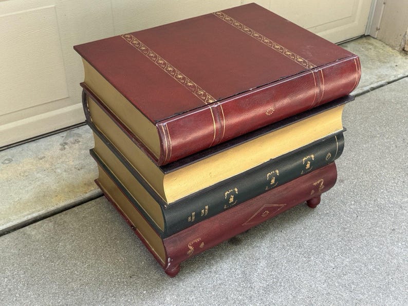 Vintage Trompe L'oeil Stack of Books Accent Side Table Stacked Book ...