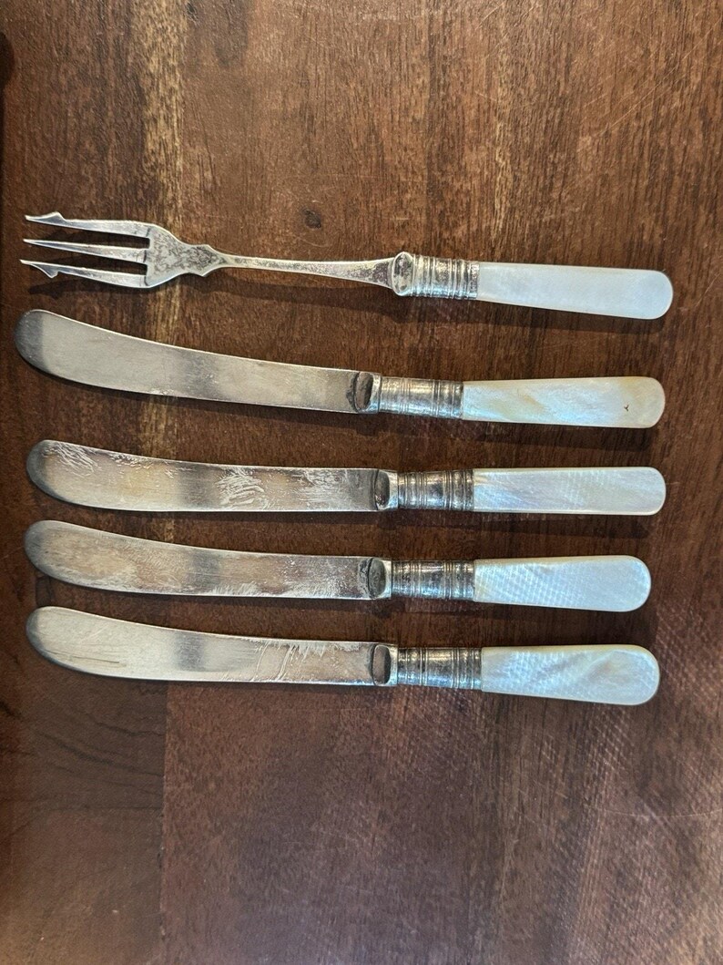 Vintage Sheffield Hutt EPNS Knives & Fork W/ Mother of Pearl Handles ...
