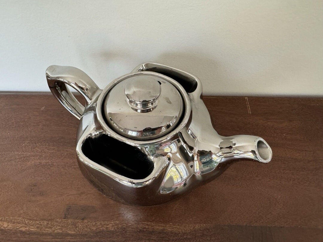 Vintage Hall China Co. T-ball Teapot Silver Luster Made for Bacharach ...