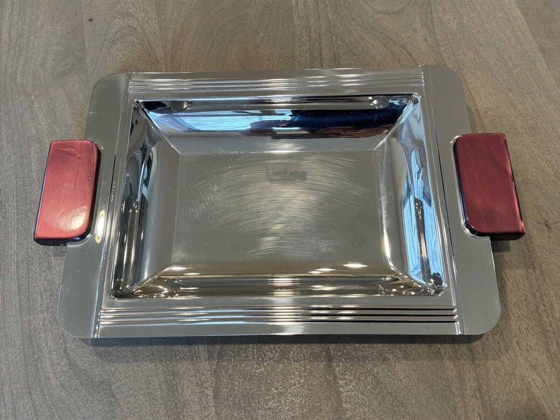 Jean Couzon Stainless Steel Purple Pink Resin Handled Art Deco Tray ...
