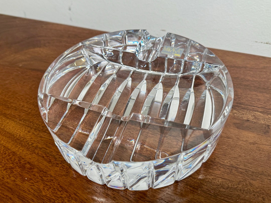 Vintage Heavy Crystal Glass Mikasa Park Avenue Double Cigar Ashtray 7 ...