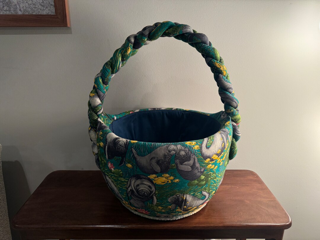 Adorable Large Fabric Manatee & Fish Undersea Basket One of a Kind ...