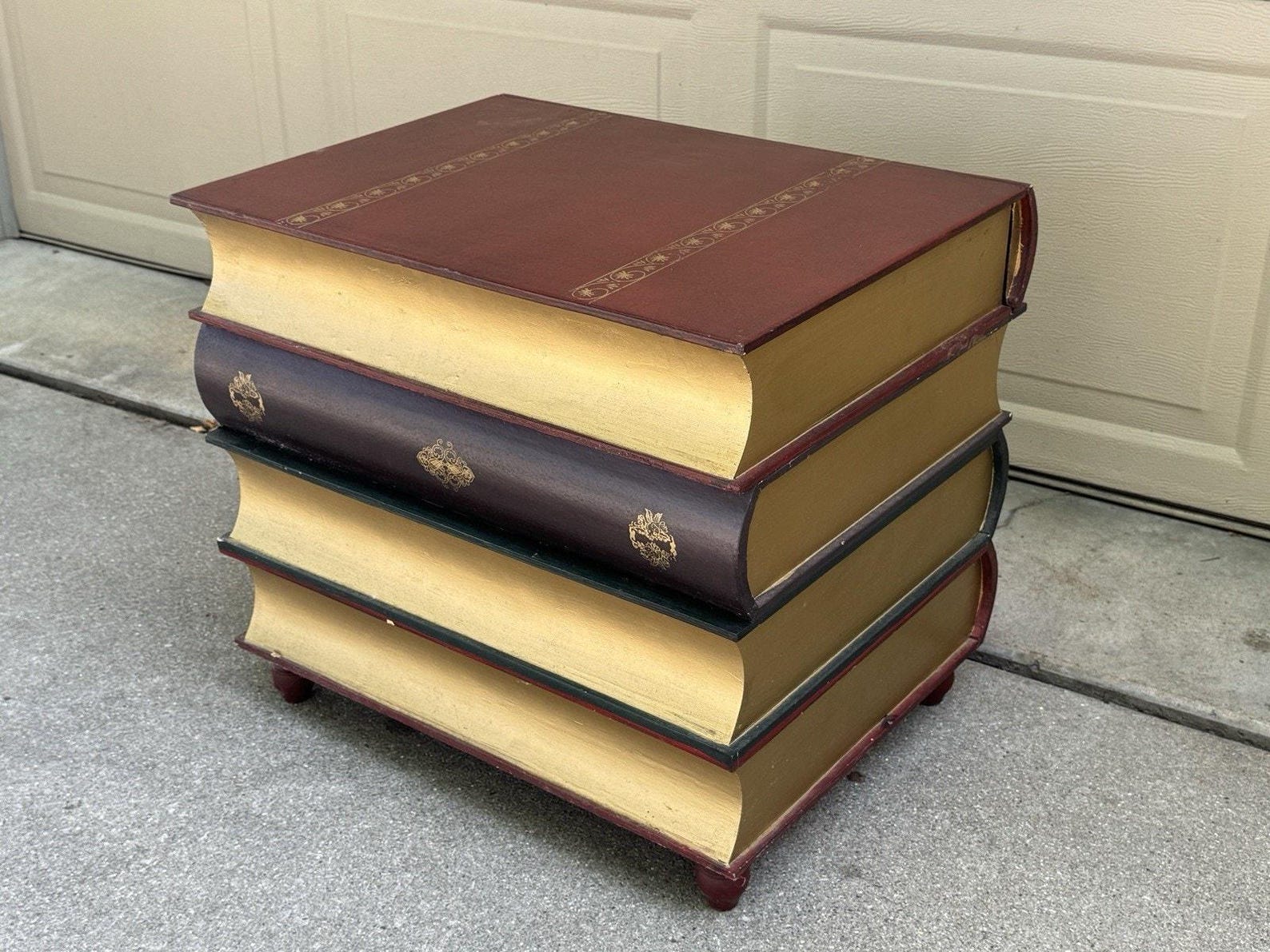 Vintage Trompe L'oeil Stack of Books Accent Side Table Stacked Book ...