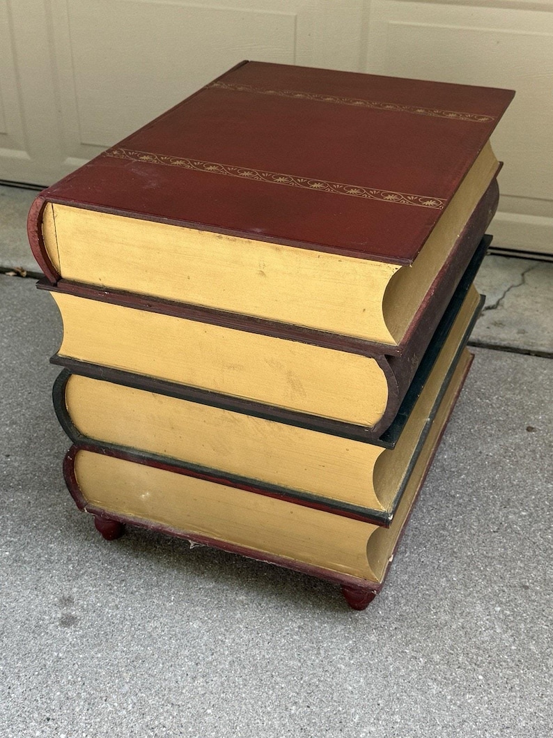Vintage Trompe L'oeil Stack of Books Accent Side Table Stacked Book ...