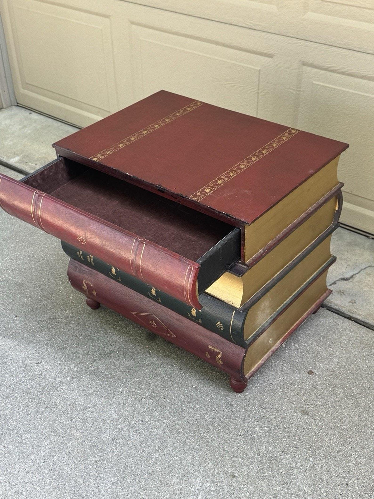 Vintage Trompe L'oeil Stack of Books Accent Side Table Stacked Book ...