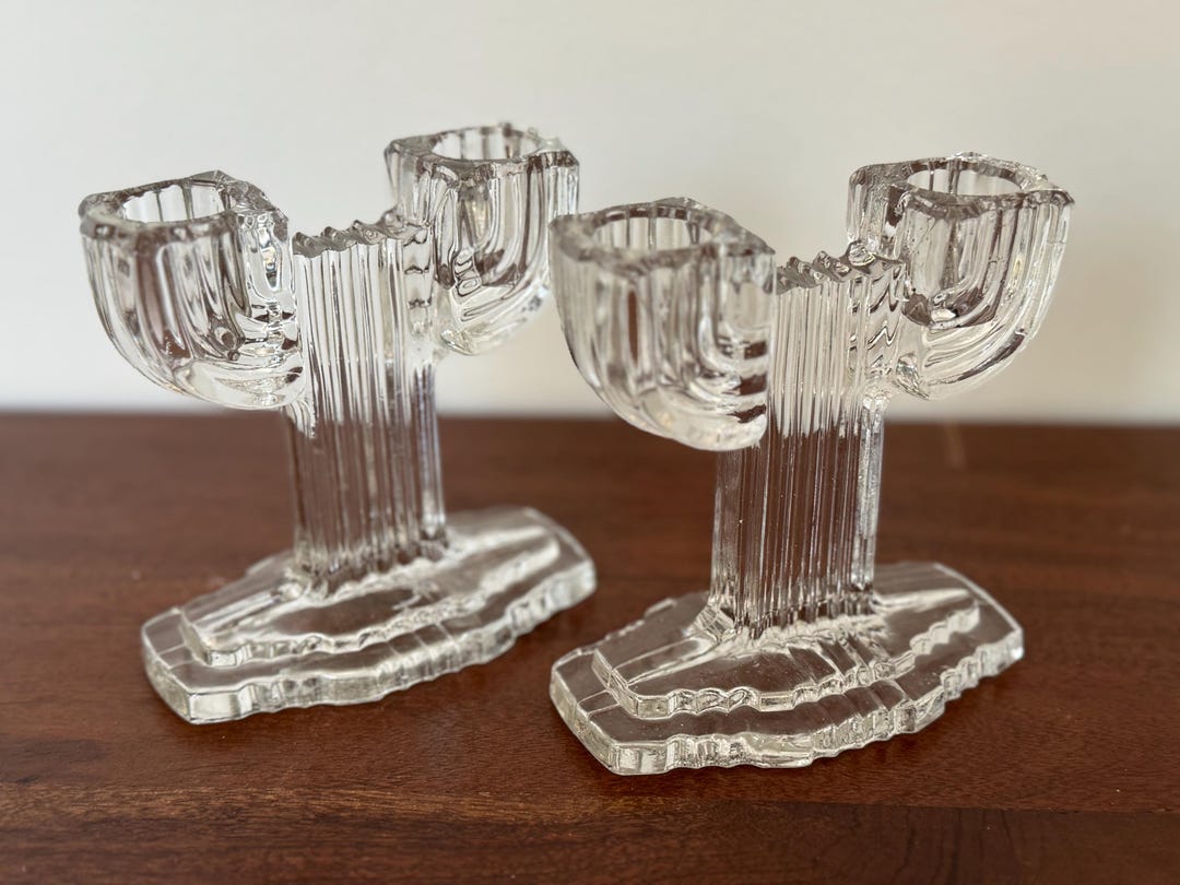 Vintage Queen Mary Clear by ANCHOR HOCKING Set of 2 Candle Stick ...