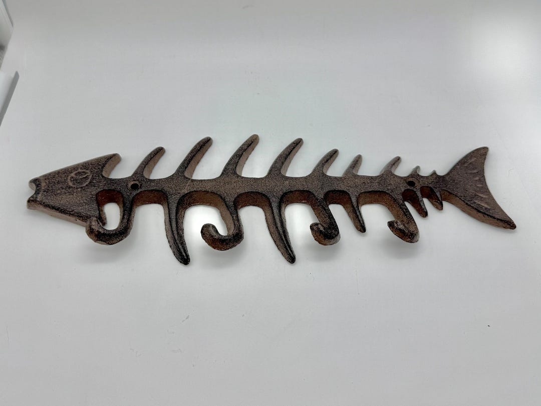 Heavy Cast Iron Long Metal Fish Bones Wall Hanging Hook Coat Rack ...