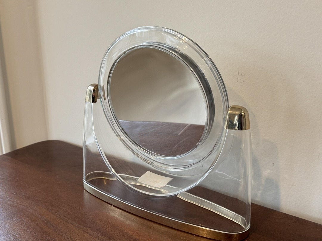 Vintage MCM LUCITE Swivel Mirror, Vanity Mirror, Magnifying, Round ...