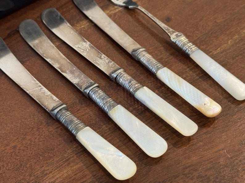 Vintage Sheffield Hutt EPNS Knives & Fork W/ Mother of Pearl Handles ...