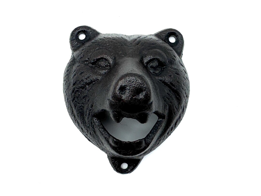Black Cast Iron Metal Bear Head Teeth Heavy Duty Bottle Cap Opener Wall ...