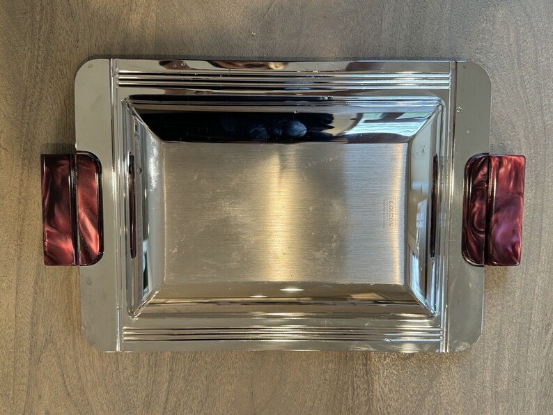 Jean Couzon Stainless Steel Purple Pink Resin Handled Art Deco Tray ...