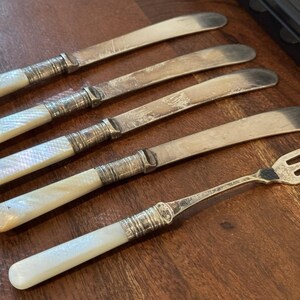 Vintage Sheffield Hutt EPNS Knives & Fork W/ Mother of Pearl Handles ...