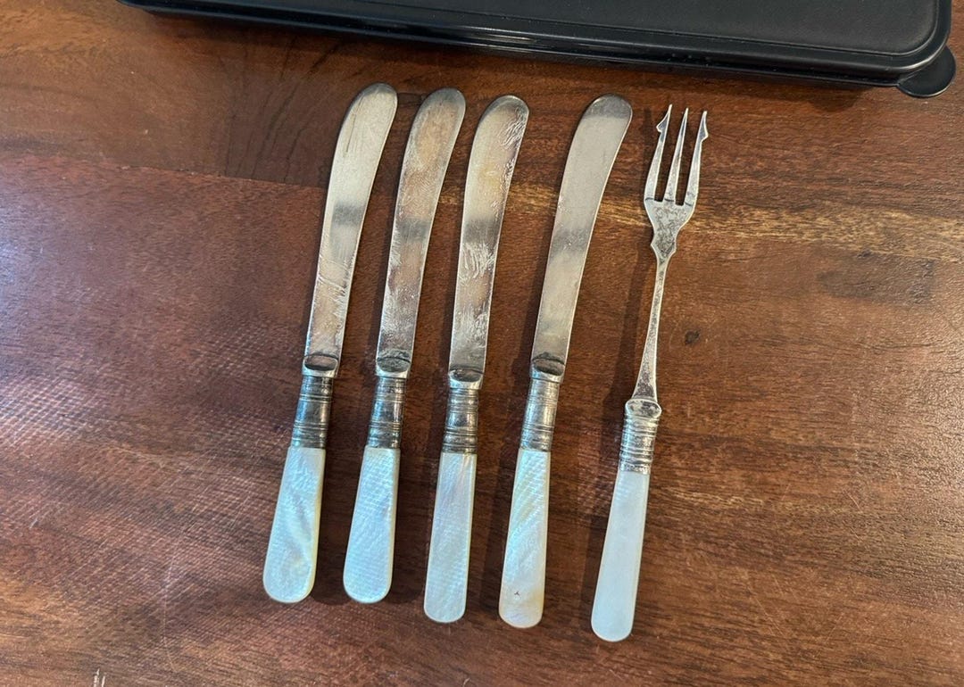 Vintage Sheffield Hutt EPNS Knives & Fork W/ Mother of Pearl Handles ...