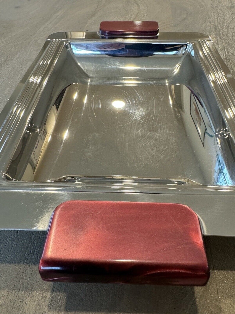 Jean Couzon Stainless Steel Purple Pink Resin Handled Art Deco Tray ...