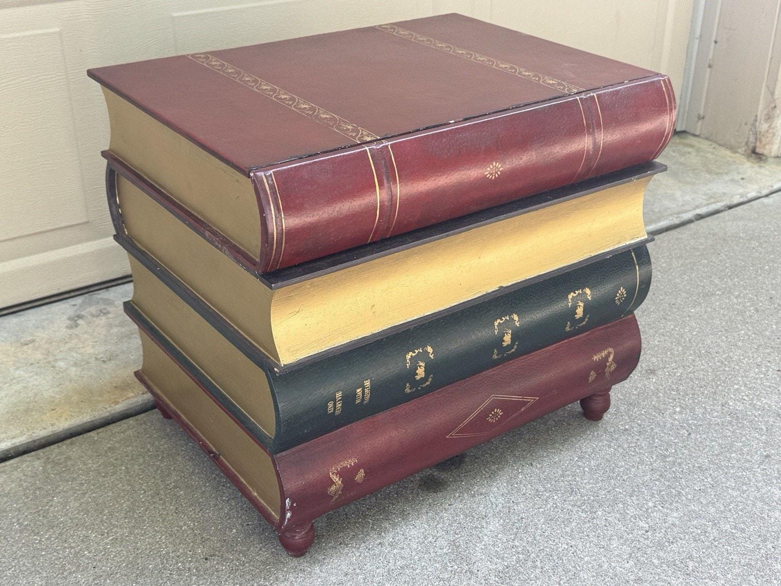 Vintage Trompe L'oeil Stack of Books Accent Side Table Stacked Book ...