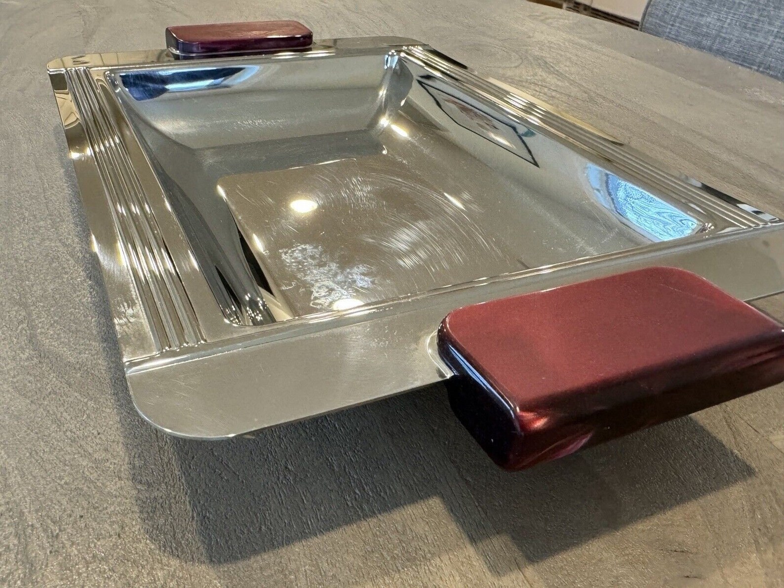 Jean Couzon Stainless Steel Purple Pink Resin Handled Art Deco Tray ...
