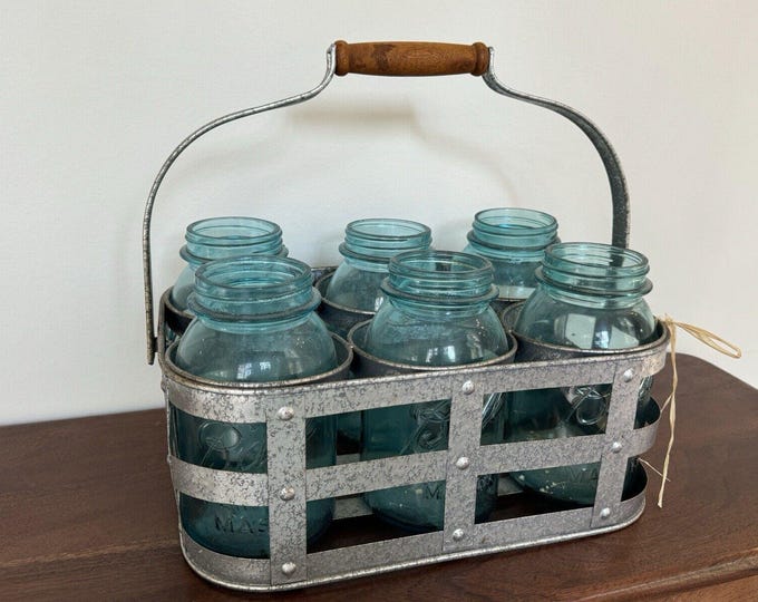 Metal 6 Mason Jar Holder Caddy Carrier Storage Glass Blue Jars ...