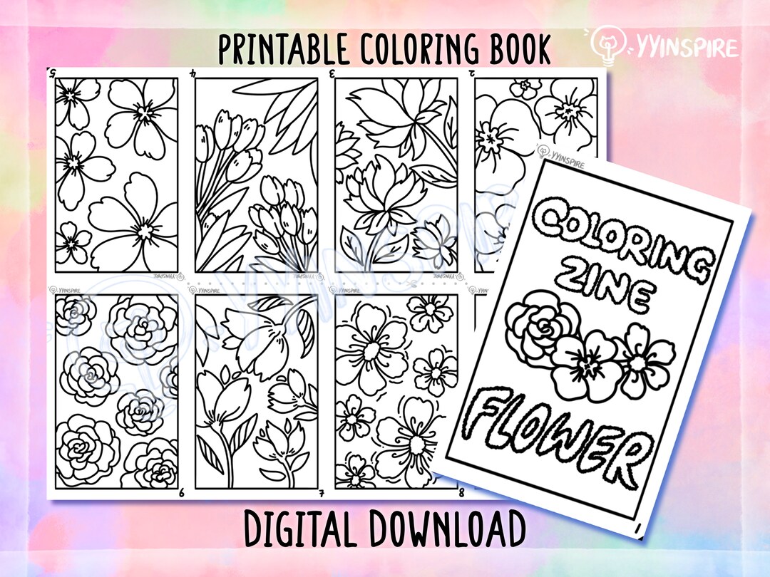 Flower Coloring Zine Book, Mini Printable Coloring Book, Adult & Kids ...